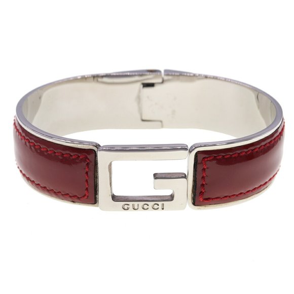 Gucci | Jewelry | Gucci Bangle Silver Red Patent Leather Metal Bracelet ...